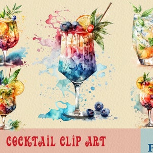 Cocktail Clipart Bundle, Cocktail Watercolor Png, Cocktail Clipart ...