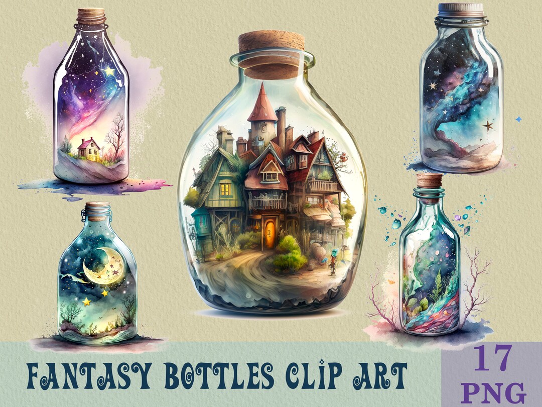 Fantasy Magical Bottles Clipart Bundle, Story Bottles Png, Bottle ...