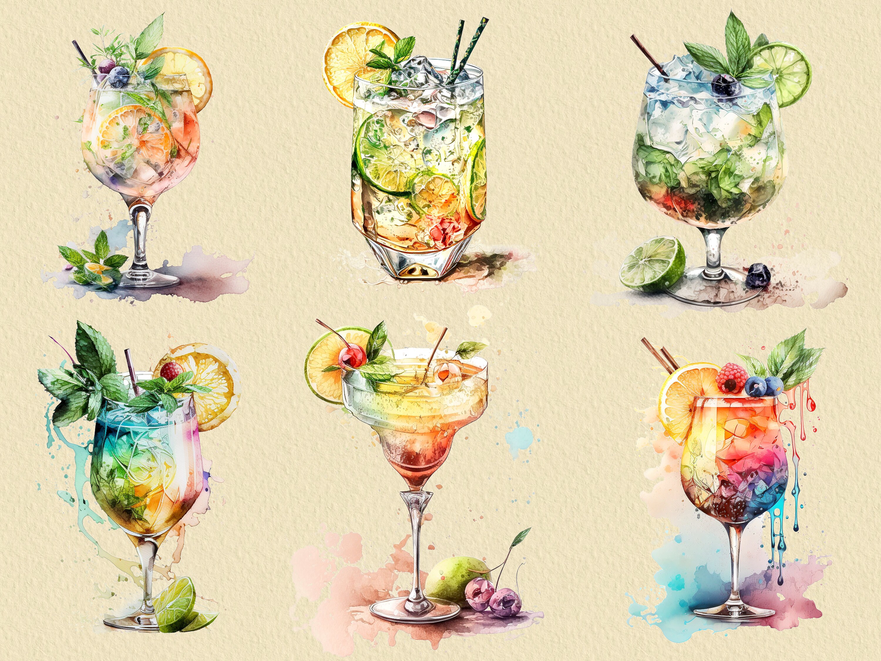 Cocktail Clipart Bundle, Cocktail Watercolor Png, Cocktail Clipart ...