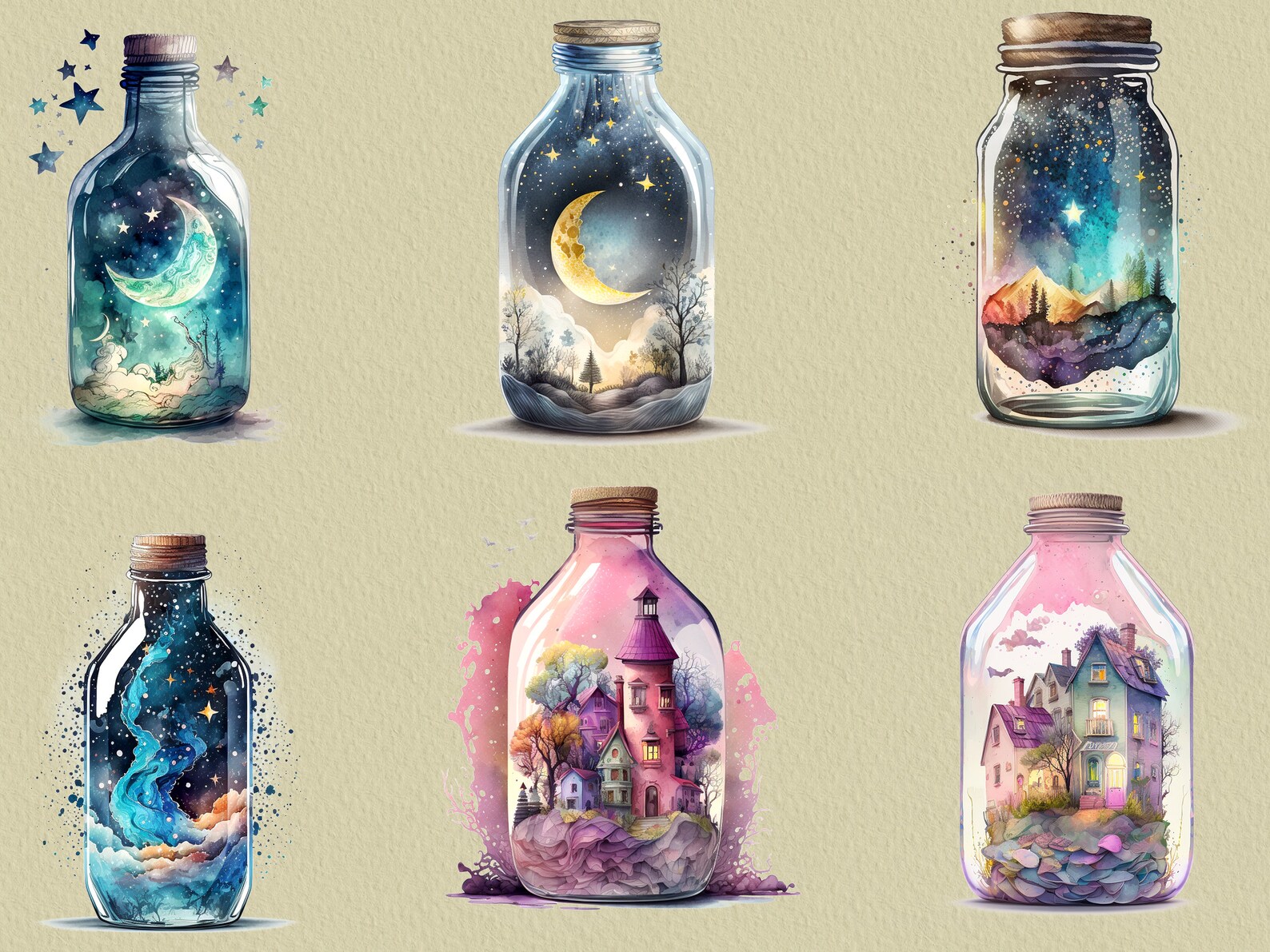 Fantasy Magical Bottles Clipart Bundle, Story Bottles Png, Bottle ...