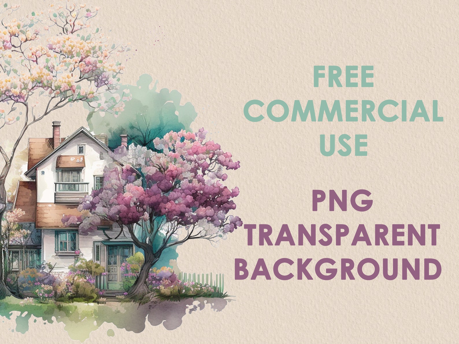 Spring Houses Watercolor Clip Art PNG, Sublimation PNG Printable, House ...