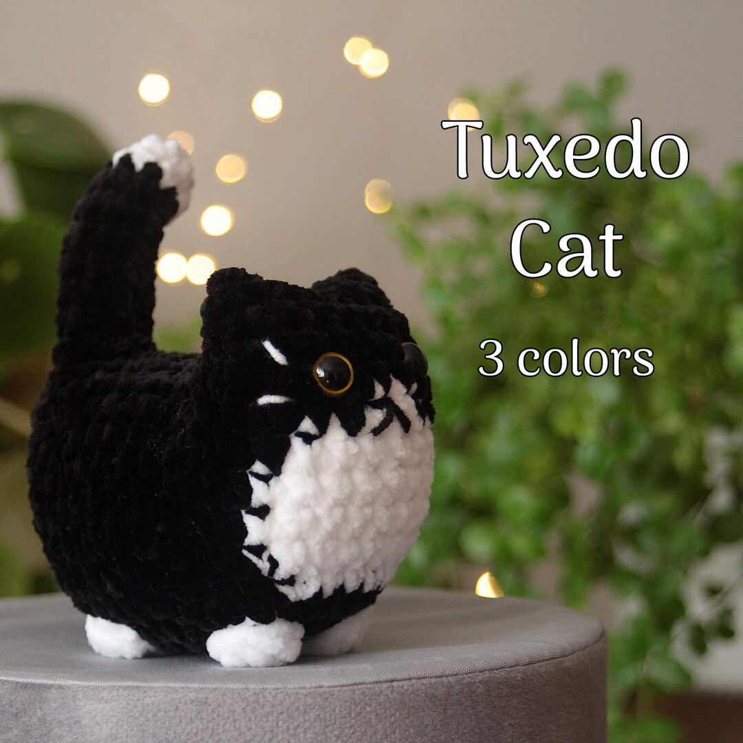 Crochet Tuxedo Cat Plush Amigurumi Kitty Plushie Chubby Chonky Soft ...