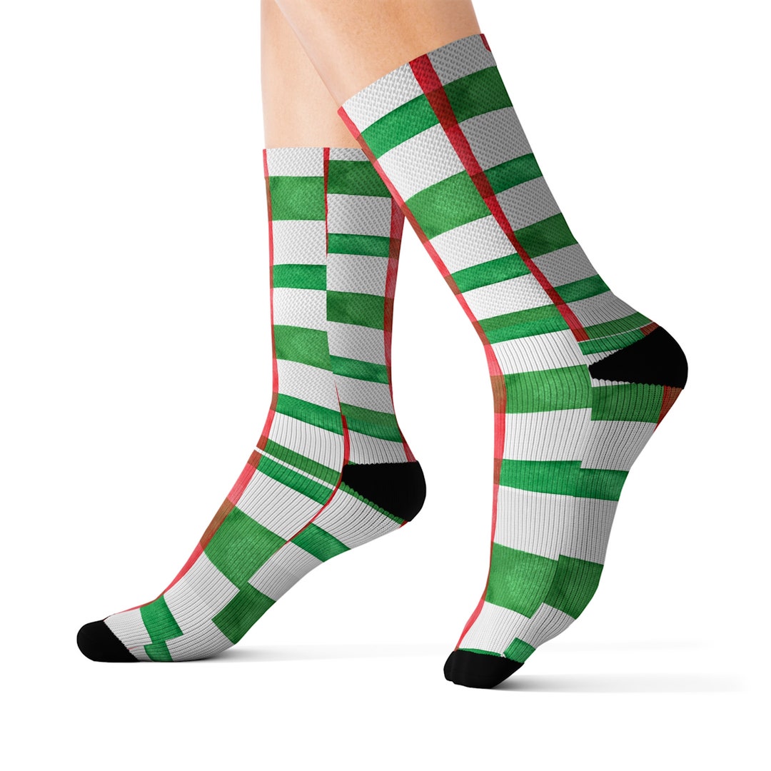 Green Striped Socks, Festive Socks, Green Socks, Calf-length Socks, St ...