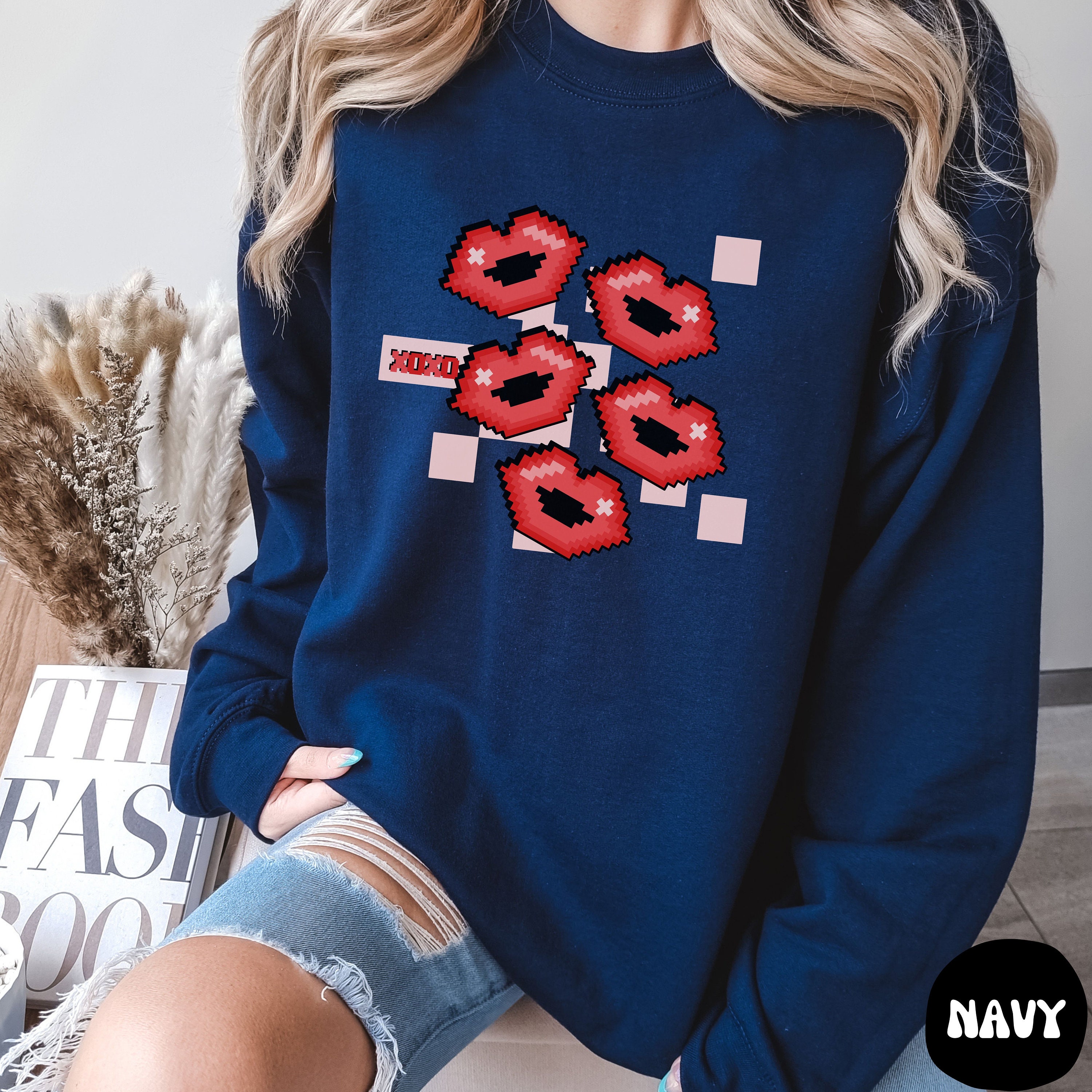 Pixelated Lips Sweatshirt Lips Sweater XOXO Sweatshirt Valentines Day ...
