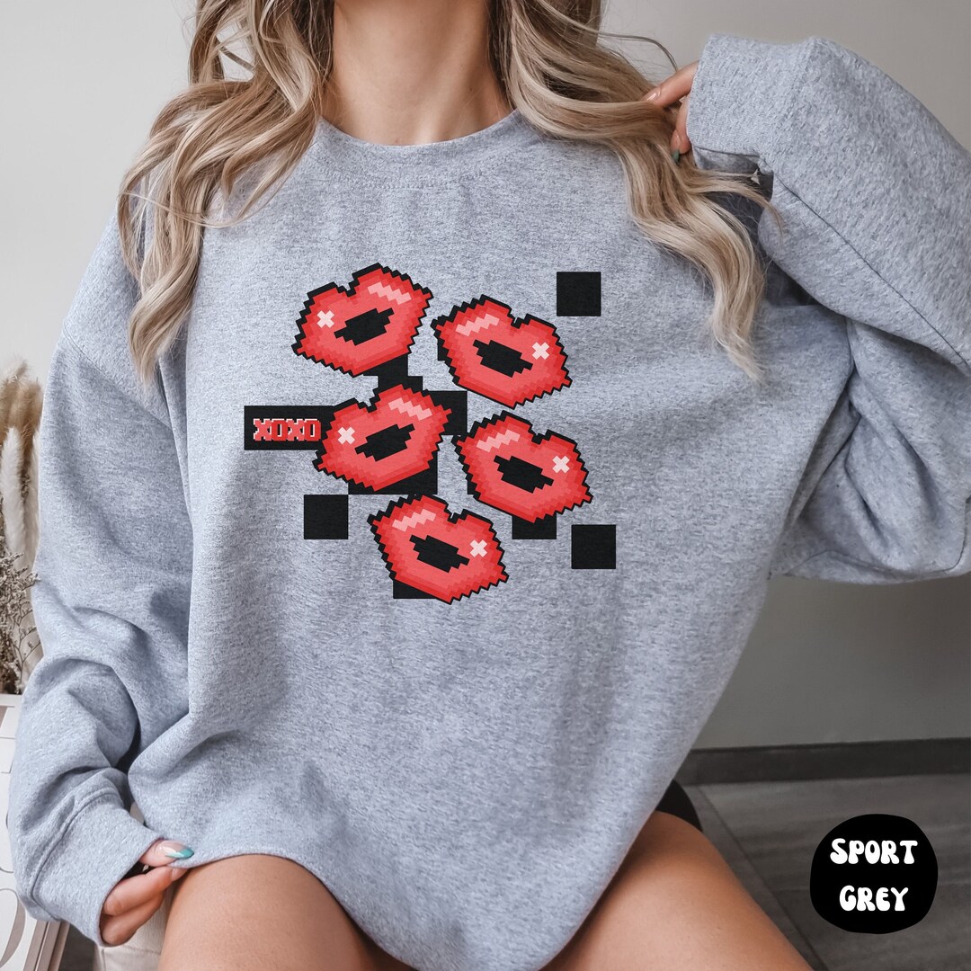 Pixelated Lips Sweatshirt Lips Sweater XOXO Sweatshirt Valentines Day ...
