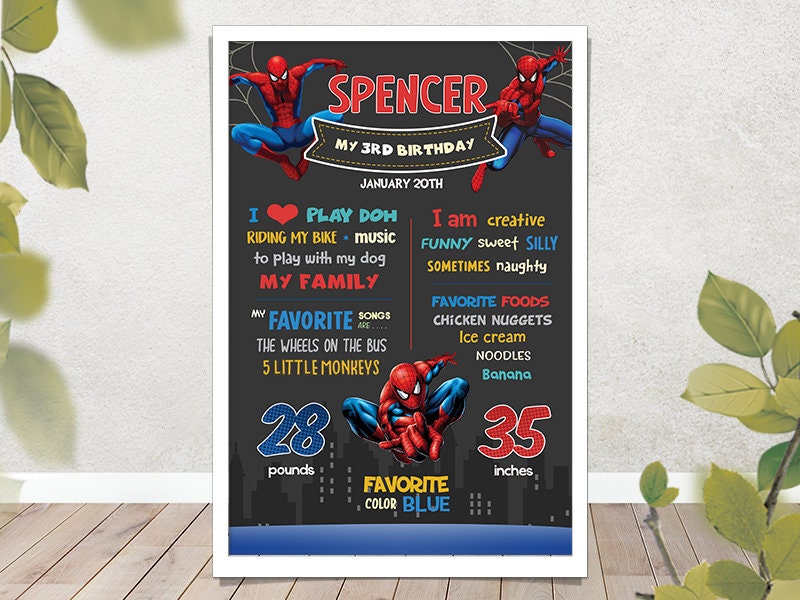 Spiderman Chalkboard / Spiderman Milestone Board / Superhero Birthday ...
