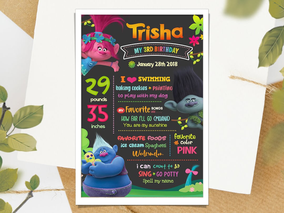 Trolls Chalkboard / Trolls Milestone Board / Trolls Birthday Chalkboard ...
