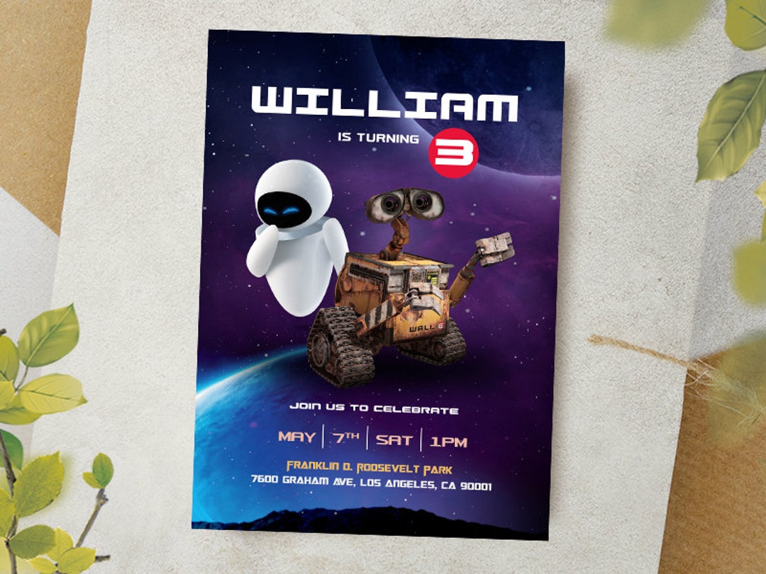 Wall-e Digital Invitation / Wall-e Party Invite / Robot Birthday Card ...