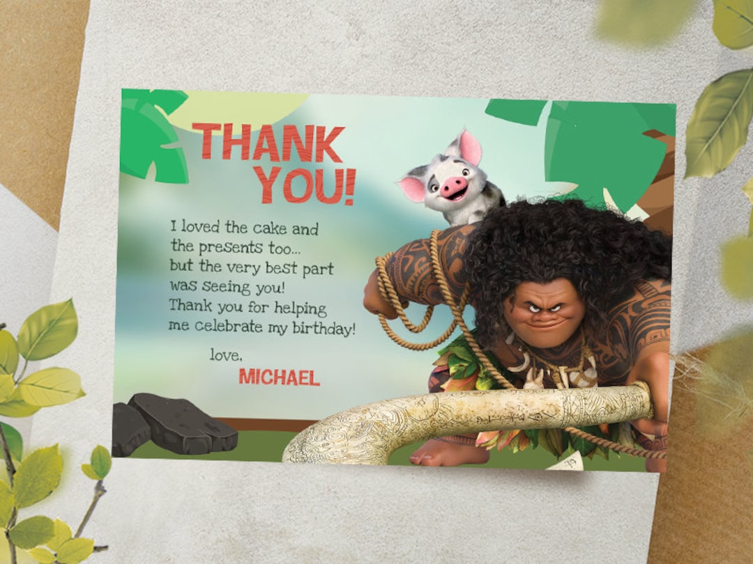 Maui Digital Thank You Card / Maui Party Card / Moana Favor Card ...