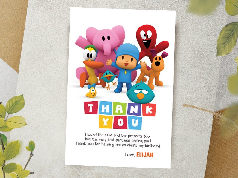 Pocoyo Digital Thank You Card / Pocoyo Party Card / Pocoyo Favor Card ...