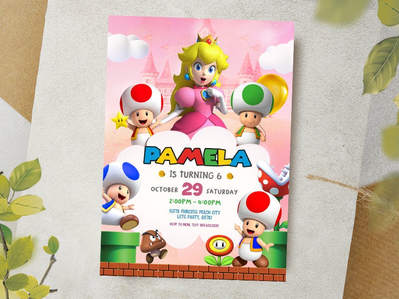 Princess Peach Digital Invitation / Toad Party Invite / Peach - Etsy