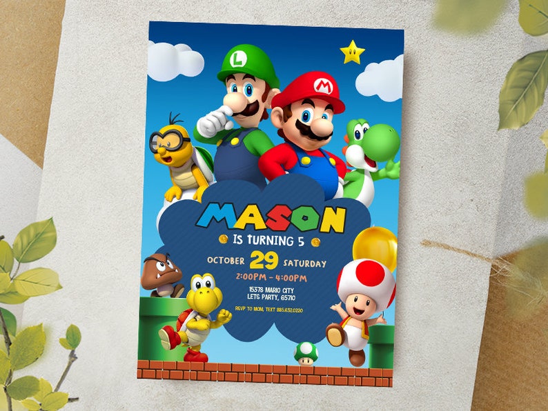 Super Mario Digital Invitation / Mario Party Invite / Luigi Birthday ...