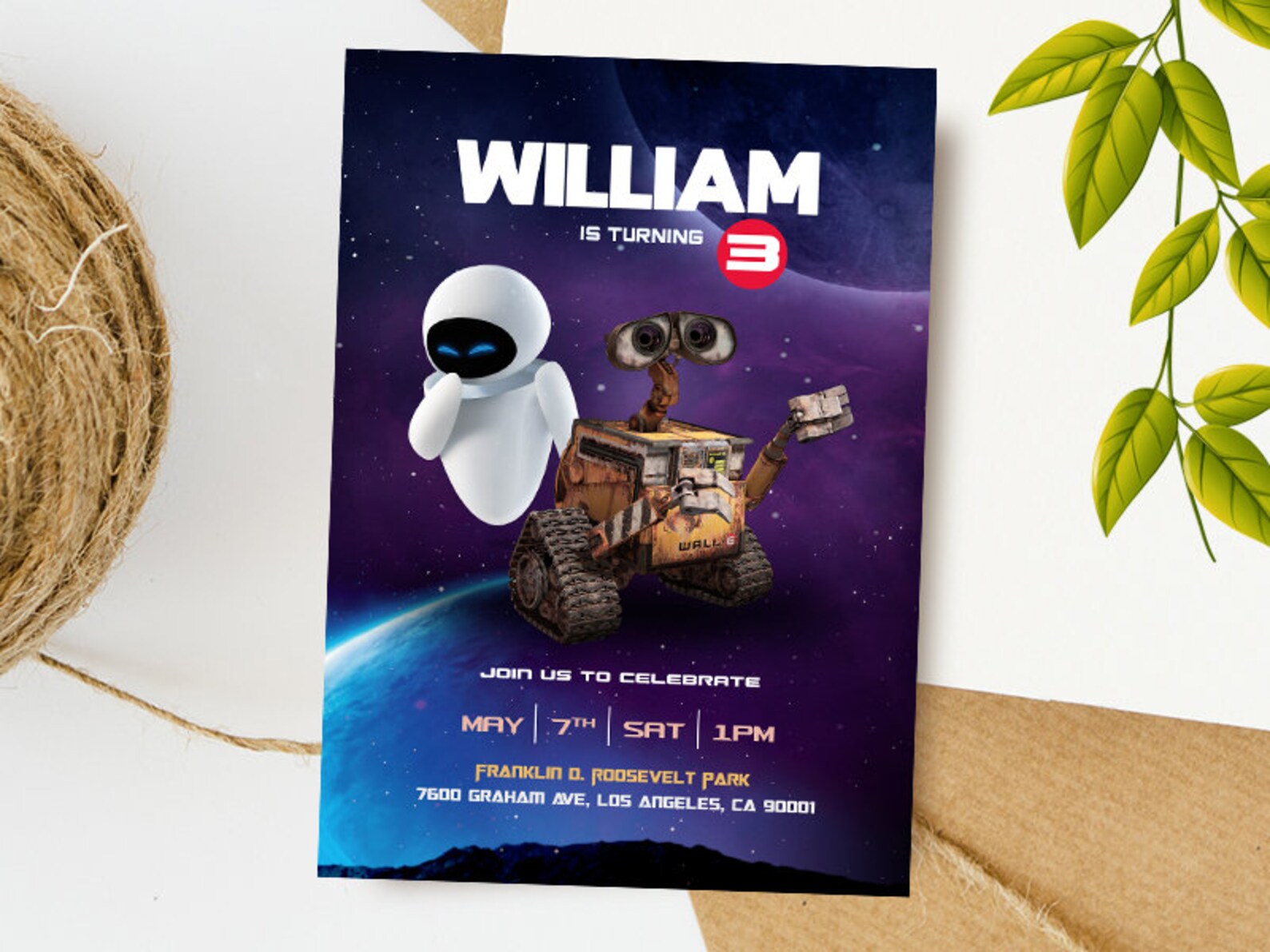 Wall-e Digital Invitation / Wall-e Party Invite / Robot Birthday Card ...