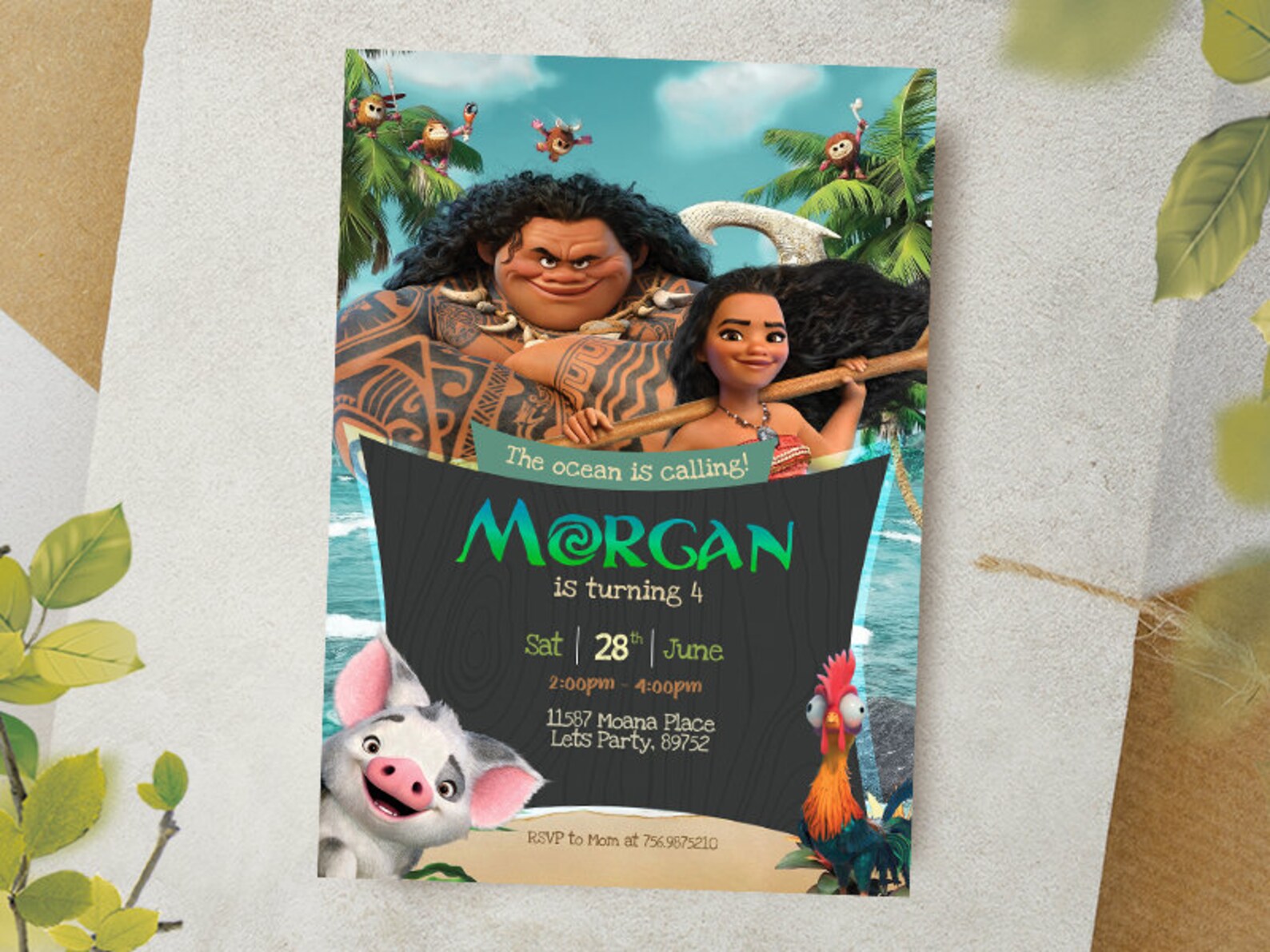 Moana Digital Invitation / Moana Party Invite / Moana Birthday Card ...