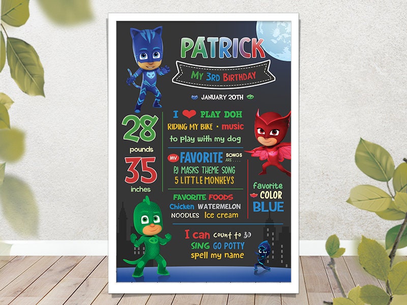 PJ Masks Chalkboard / PJ Masks Milestone Board / Superhero Birthday ...
