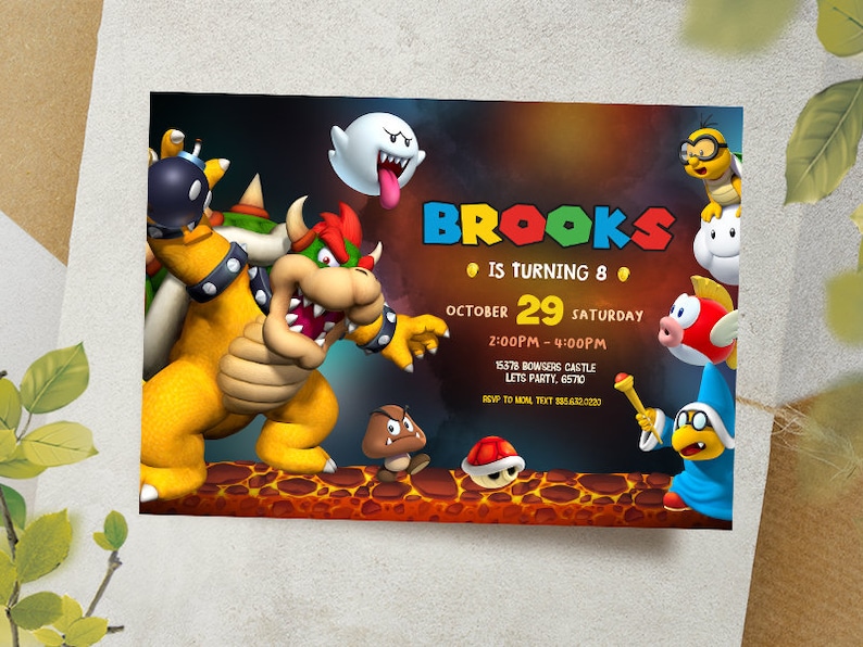 Bowser Digital Invitation / Mario Party Invite / Bowser Birthday Card ...