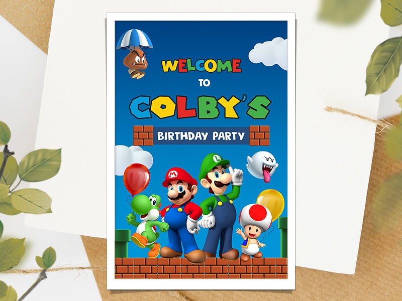 Mario Welcome Sign Board / Super Mario Sign Board / Luigi Birthday ...