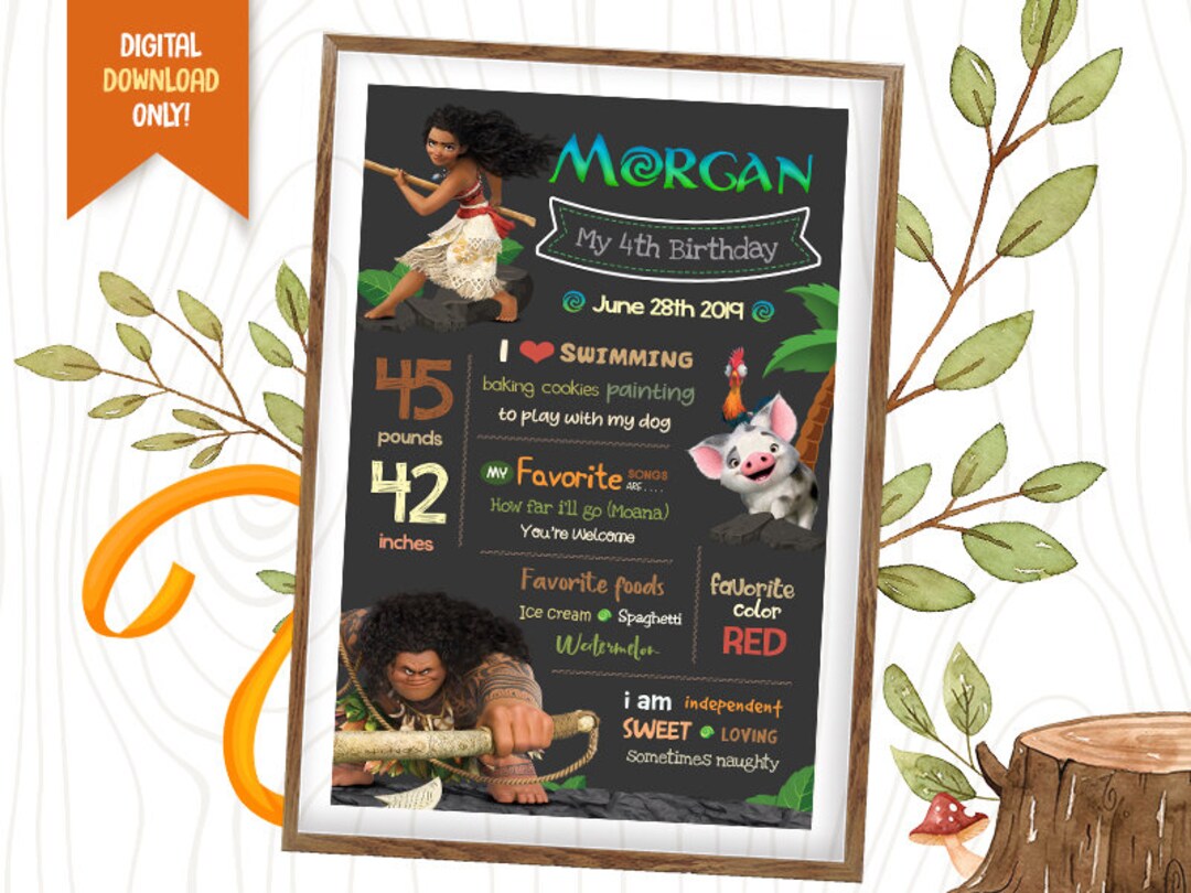 Moana Chalkboard / Moana Milestone Board / Moana Birthday Chalkboard ...