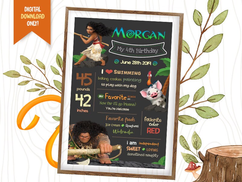Moana Chalkboard / Moana Milestone Board / Moana Birthday - Etsy