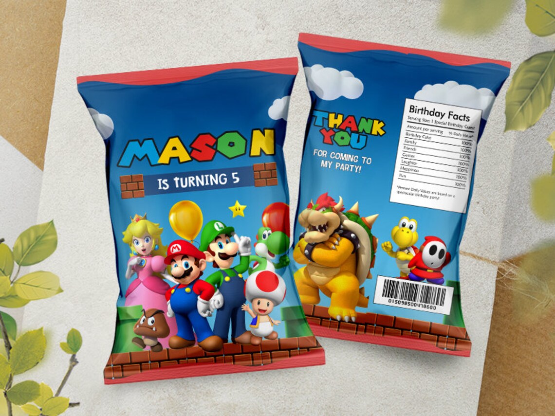 Mario Chip Bag / Mario & Luigi Party Bag / Super Mario Favor Bag ...