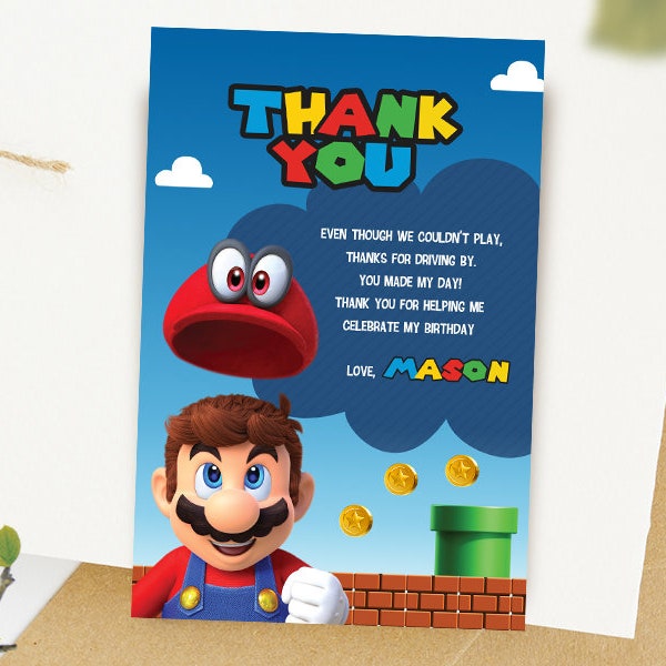 Mario Thank You Cards Birthday - Etsy
