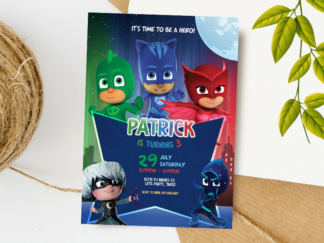 PJ Masks Digital Invitation / PJ Masks Party Invite / Boy Birthday Card ...