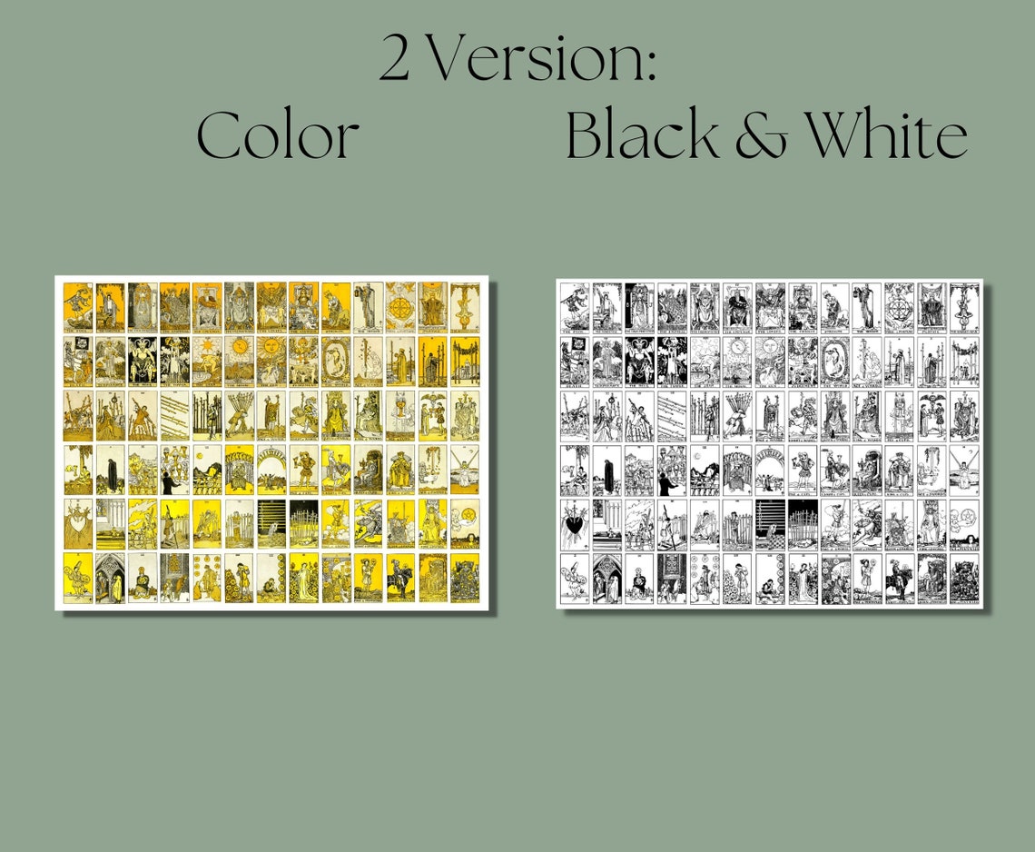 Printable Black & White and Color Rider Waite Tarot Deck - Etsy