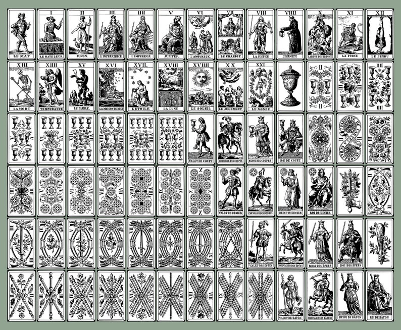 1JJ Swiss Tarot Line Art • Black and White Woodcuts • Transparent PNG ...