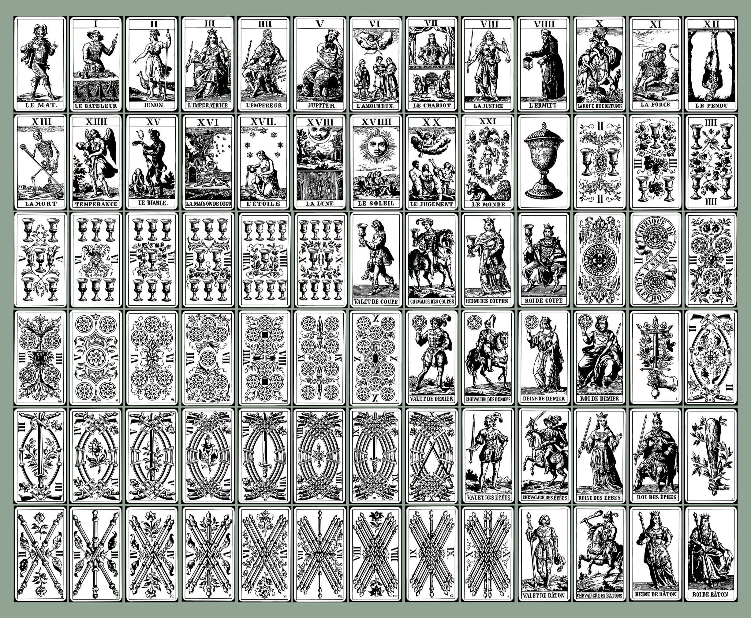 1JJ Swiss Tarot Line Art • Black and White Woodcuts • Transparent PNG ...