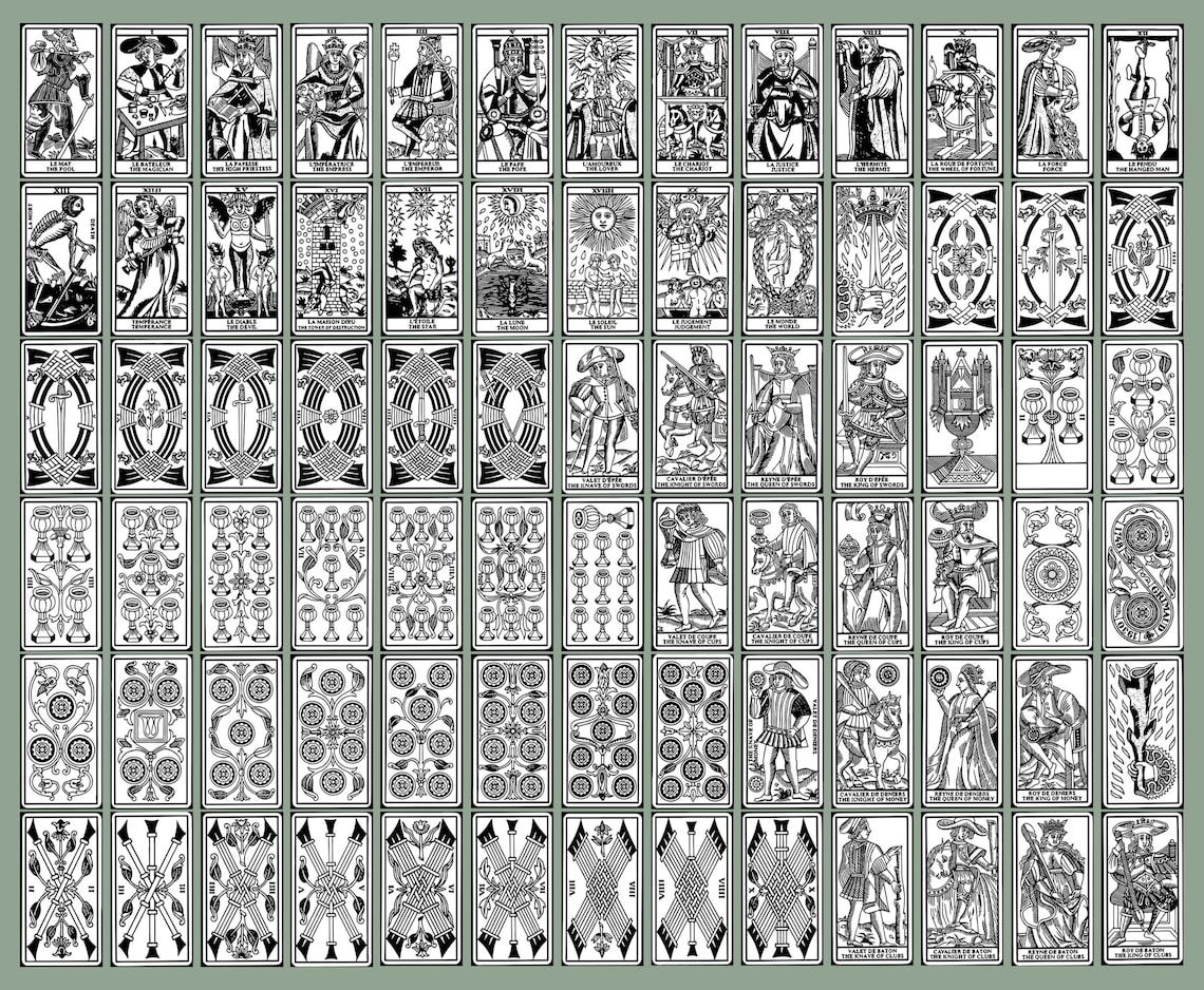Printable tarot of Marseilles Black and White Tarot Card Deck, JPG ...