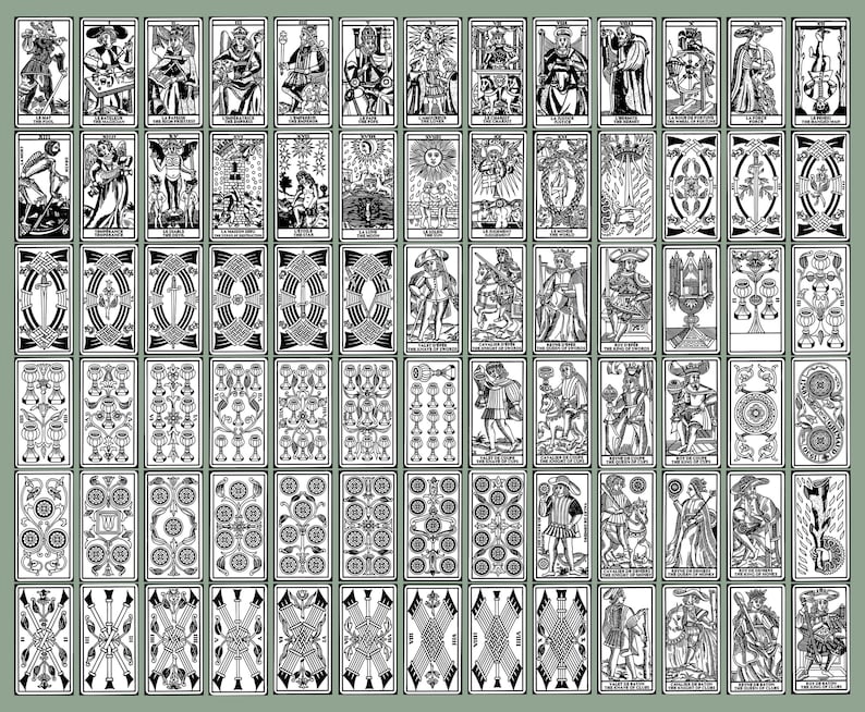 Printable Tarot of Marseilles Deck, Black and White, JPG & PNG (digital ...