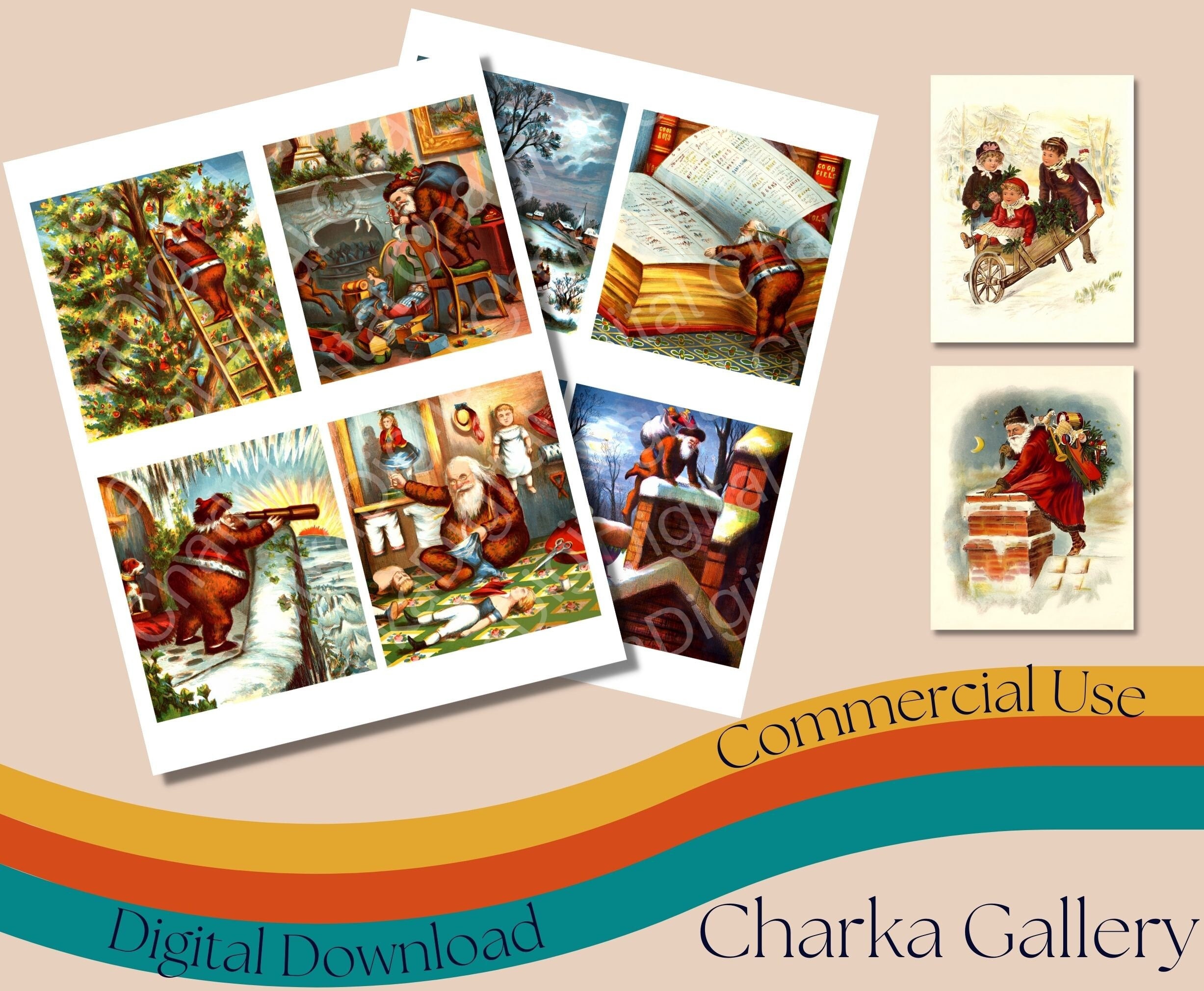 Vintage Christmas Collage Sheets, Christmas Ephemera, Printable Santa ...