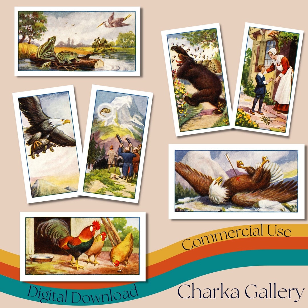 Printable aesop's Fables Cigarette Cards, Vintage Ephemera Collage ...