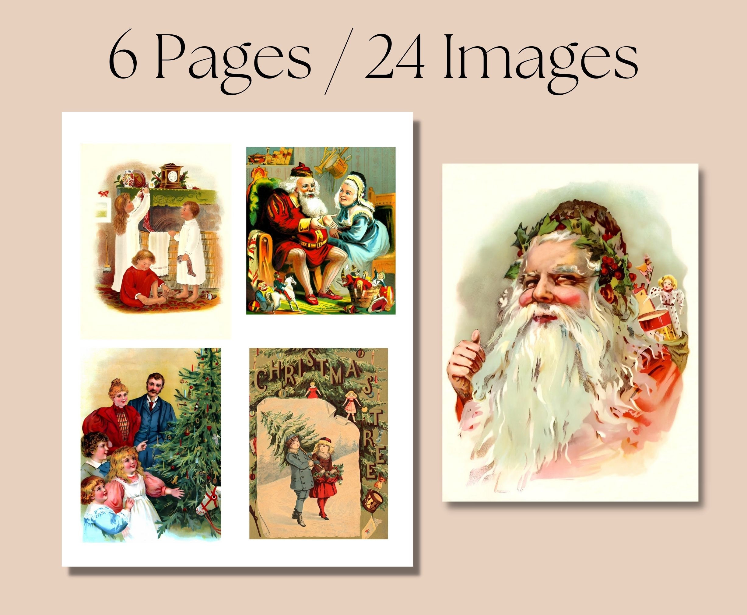 Printable Vintage Christmas Collage Sheets, Printable Santa Cards, X ...