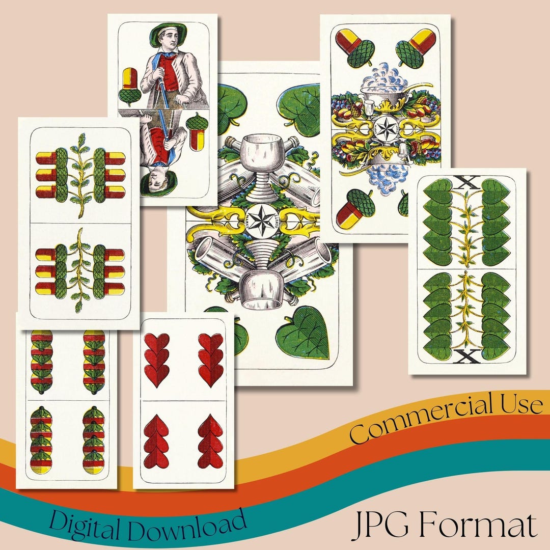 Antique German Playing Cards 1865 • C.L. Wüst Frankfurt • Württemberg ...