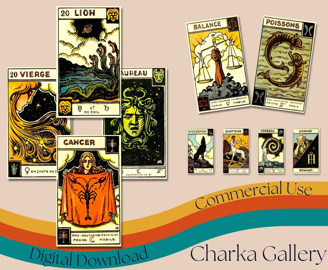 Printable Astrological Zodiac Tarot Card Deck, le Tarot Astologique ...