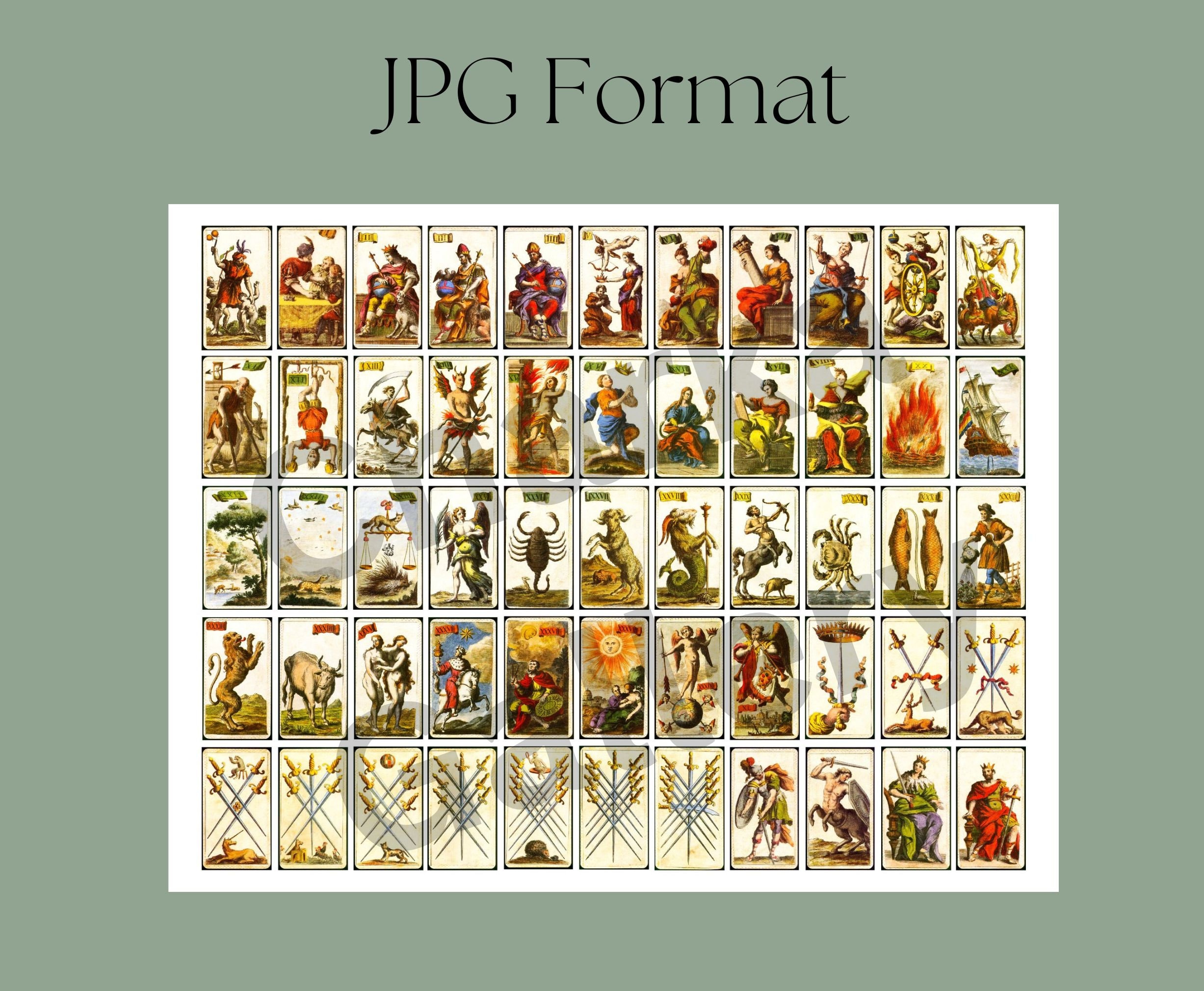 Printable Mini Tarot Card Deck Stickers, minchiate Etruria Miniature ...