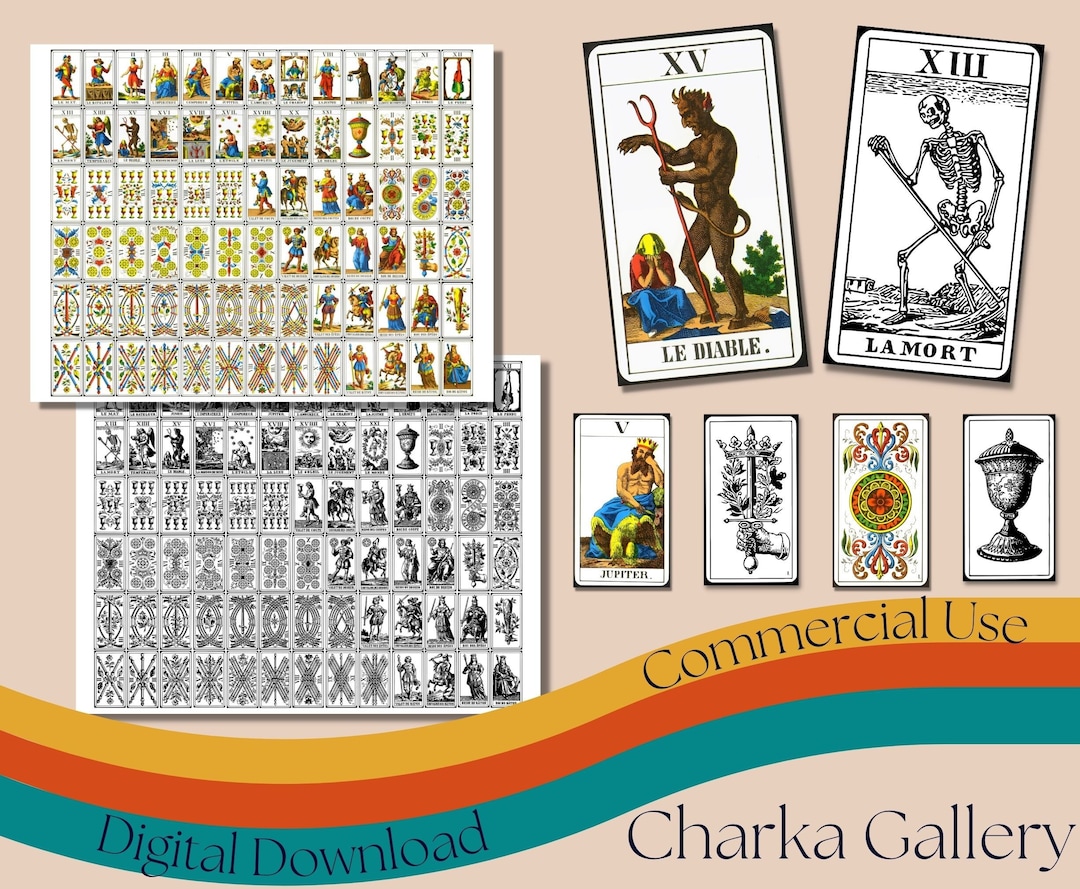 Printable "the 1JJ Swiss" Mini Tarot Card Deck Stickers, Black & White ...