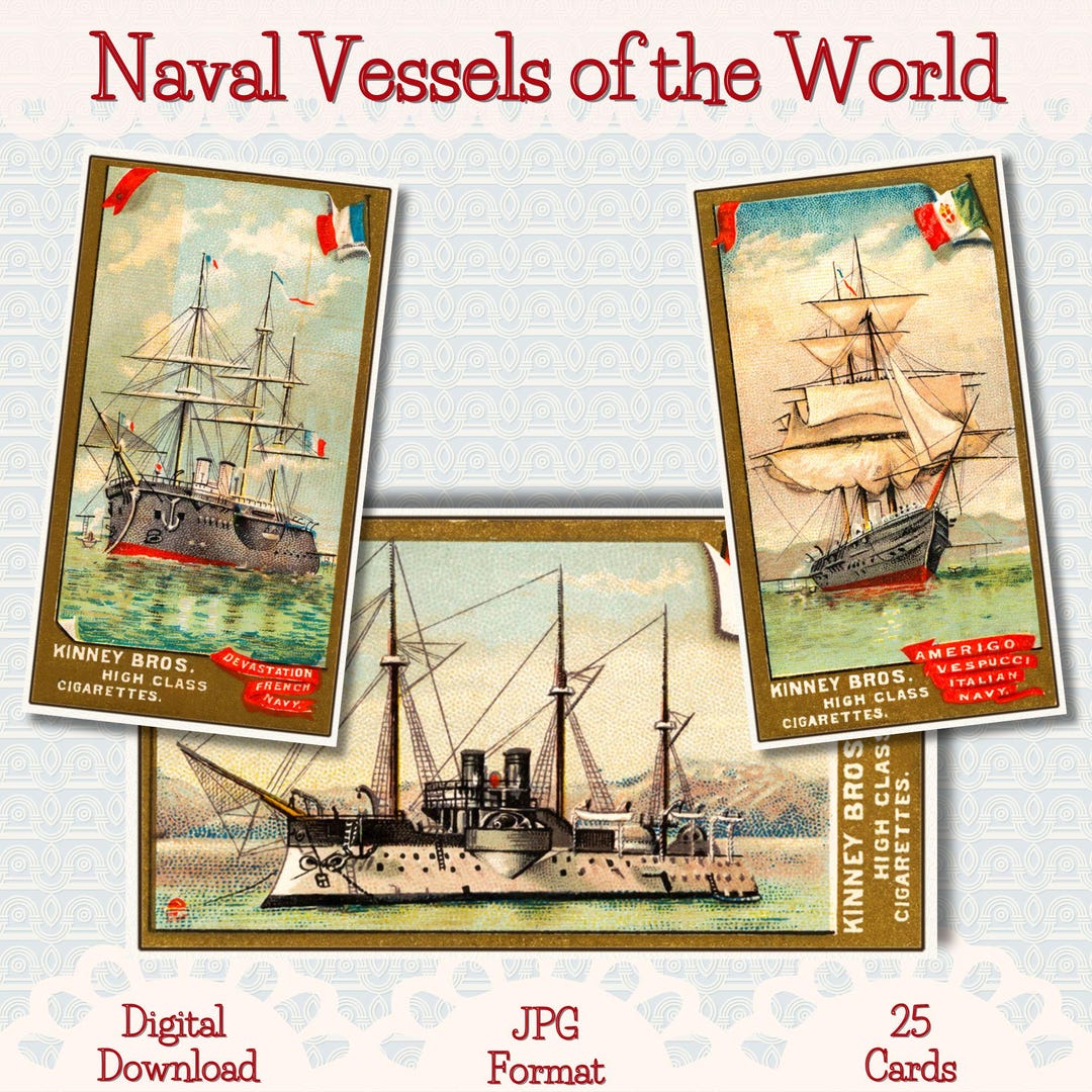 Naval Vessels of the World Series, Restored 1889 Kinney Trade Cards ...
