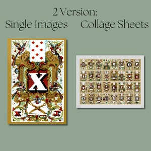 Vintage 'abécédaire' Playing Cards Full Deck, Printable French Playing ...