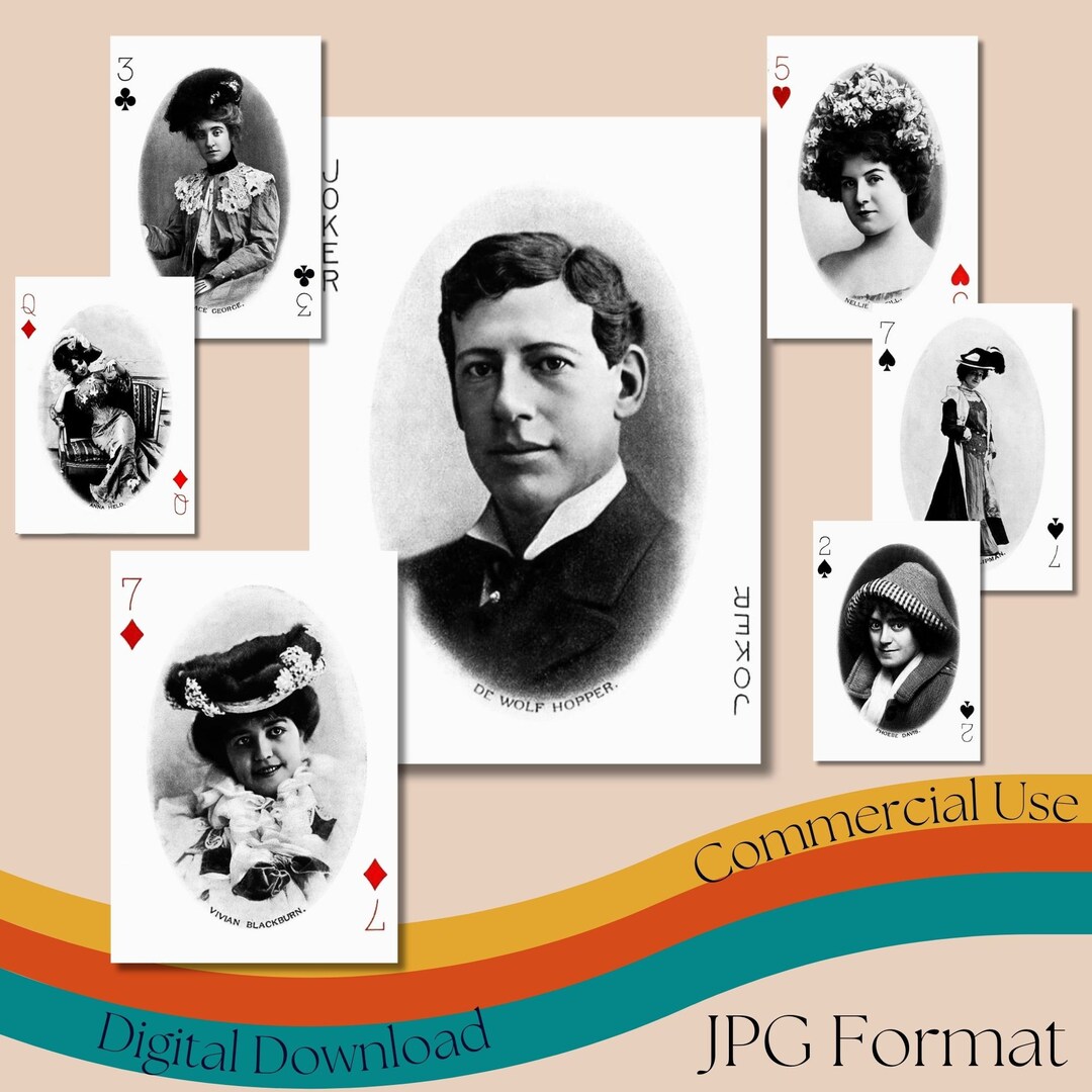 Vintage 'theatrical' Playing Cards, Printable Antique Card Game, Actor ...