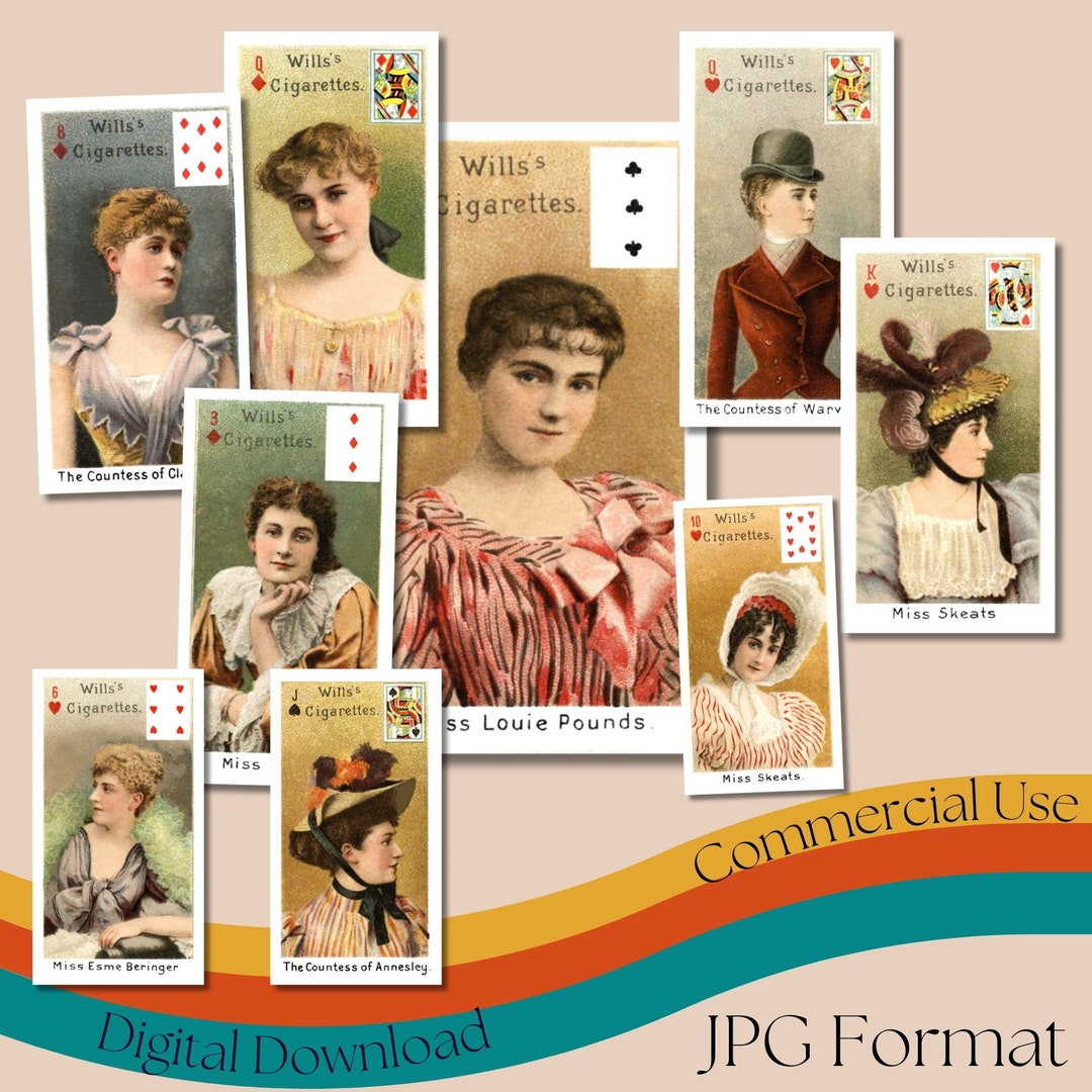Vintage Actresses Playing Cards Full Deck, Printable Illustrations ...