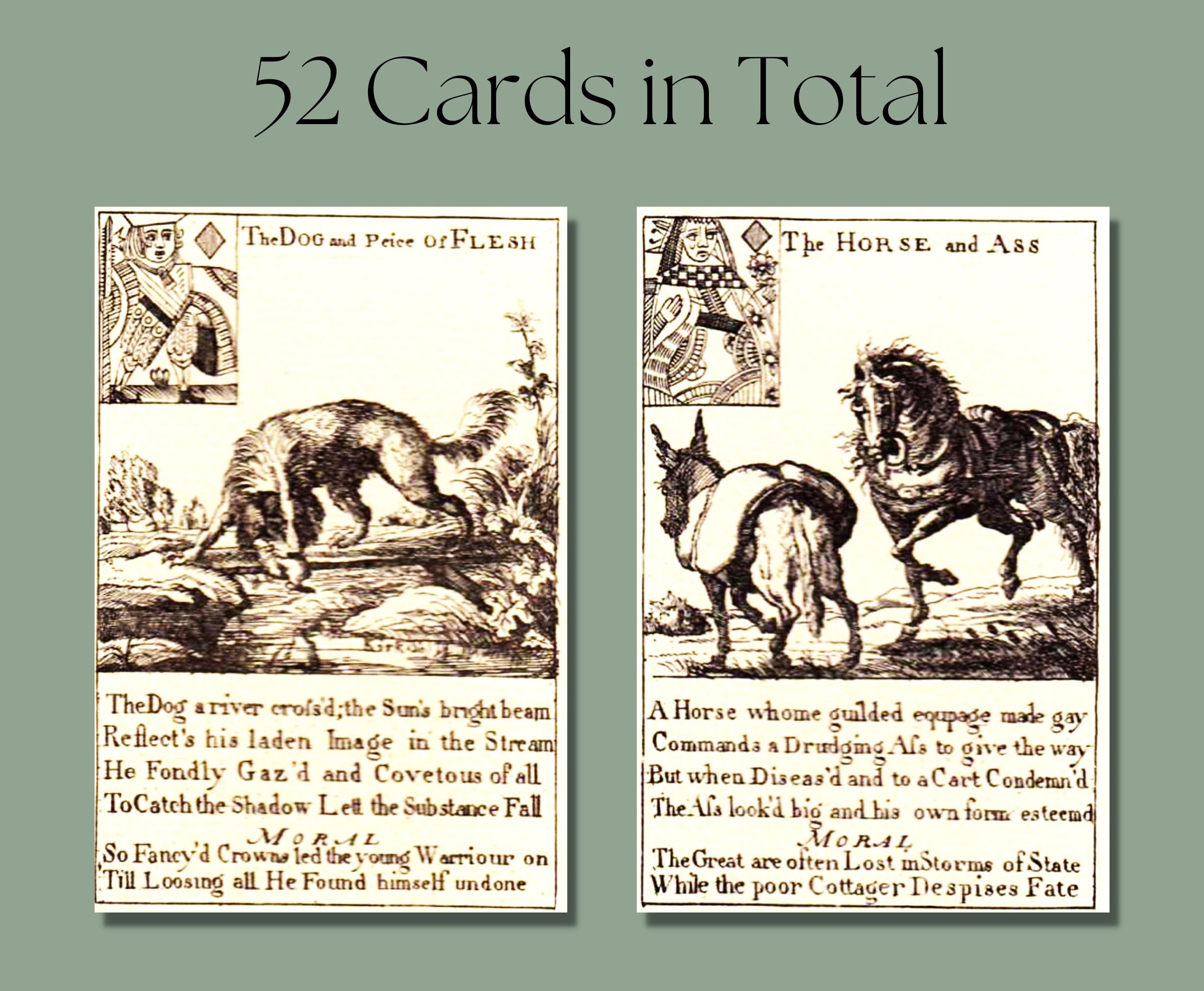 Antique Aesop's Fables Playing Cards 1797 • Thomas Kirk Art • 52 Cards ...