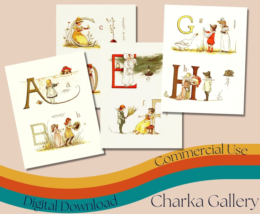 Printable Vintage Alphabet Pages, Alphabet Flashcard Digital Download ...