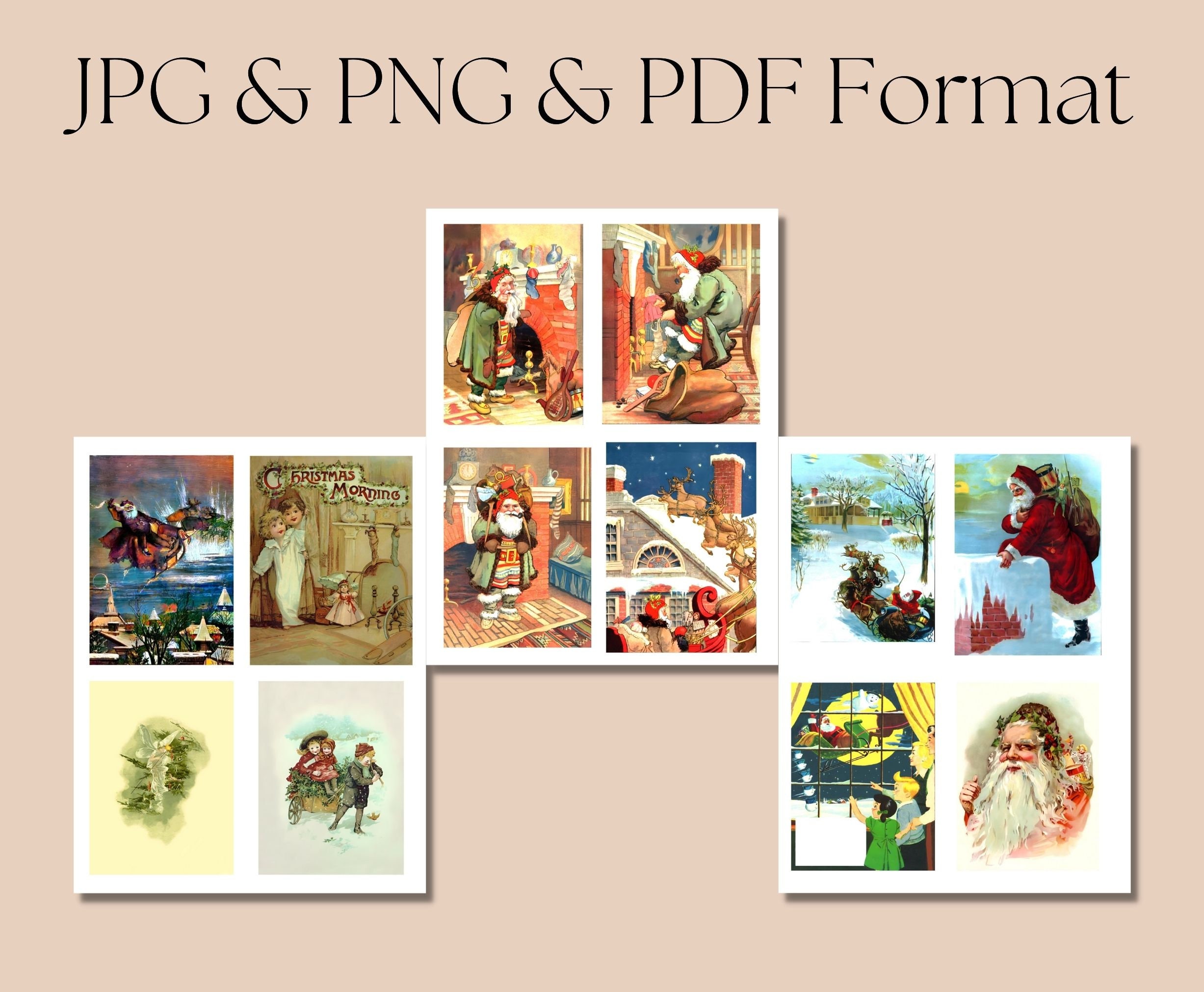 Printable Vintage Christmas Collage Sheets, Printable Santa Cards, X ...