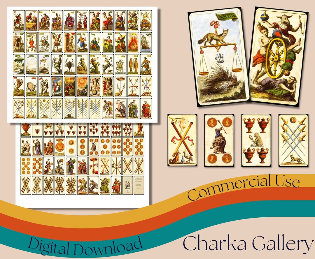 Printable Mini Tarot Card Deck Stickers, "minchiate Etruria" Miniature ...