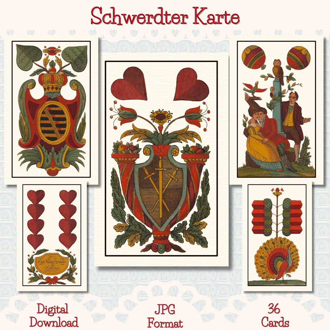 Schwerdter Karte German Playing Card Deck, Vintage German Suite System ...