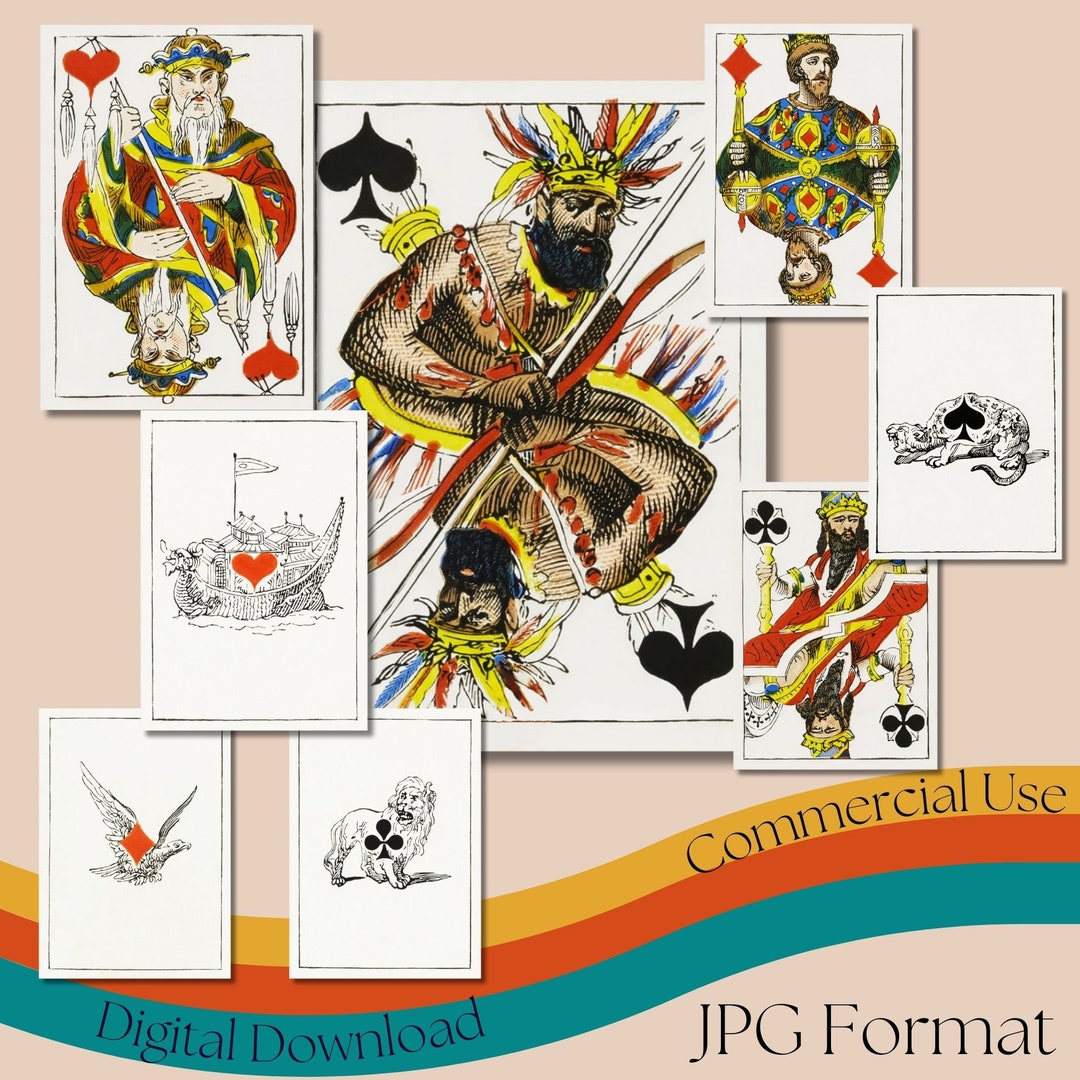 Vintage Playing Cards Full Deck, Printable 52 Cards Complete Set ...