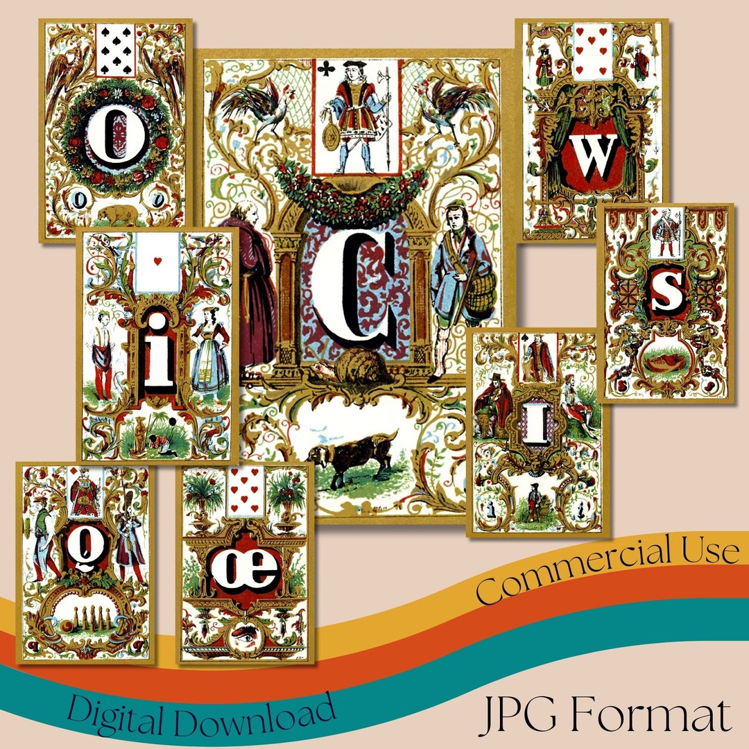 Vintage 'abécédaire' Playing Cards Full Deck, Printable French Playing ...