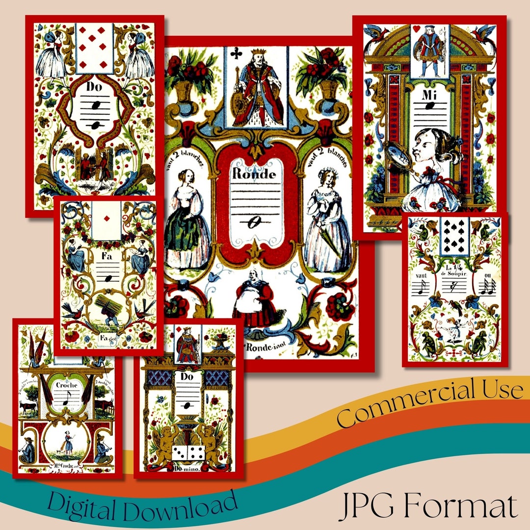 Vintage 'musical' Playing Cards Complete Set, Printable French Card ...